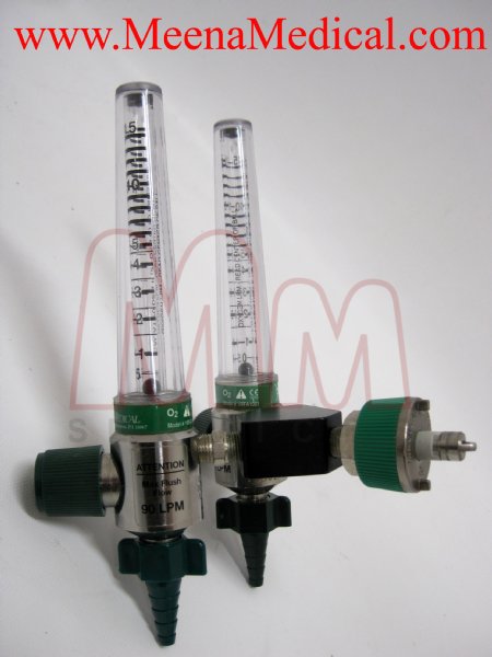 Precision Medical Twin Pressure 1-15 L/min Oxygen Flowmeter