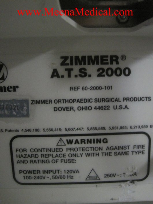 Zimmer ATS 2000 Automatic Tourniquet System - PreOwned in Good Condition.